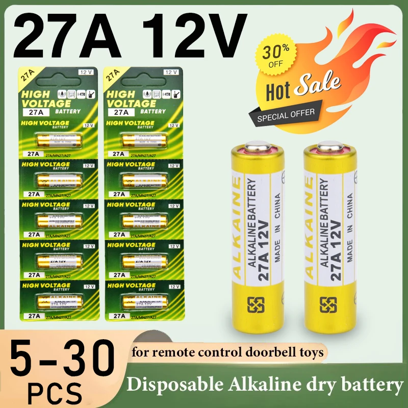 5-30PCS 27A 12V Alkaline Battery G27A MN27 MS27 GP27A A27 V27GA A27BP ...