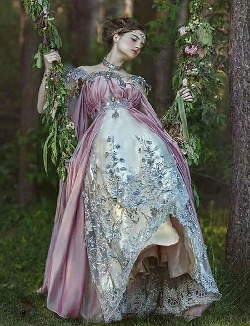 Fantasy A Line Wedding Dresses Wings Elves Romantic Long Country Bridal ...