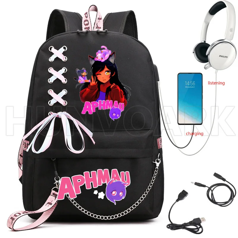 Aphmau Backpack Usb Charging Laptop Backpacks Male Female Ribbion ...