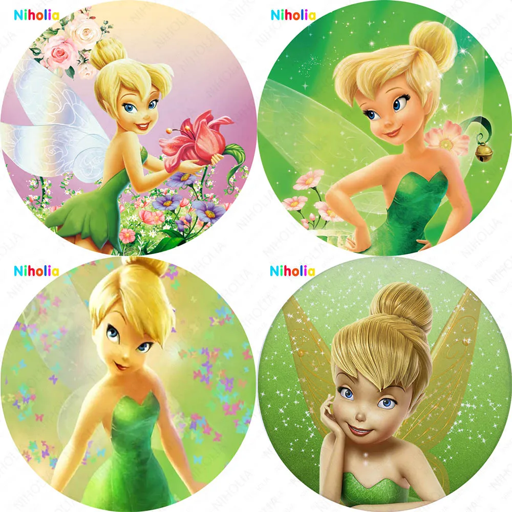 Tinker Bell Princess Background Girl Birthday Party Backdrops Round ...