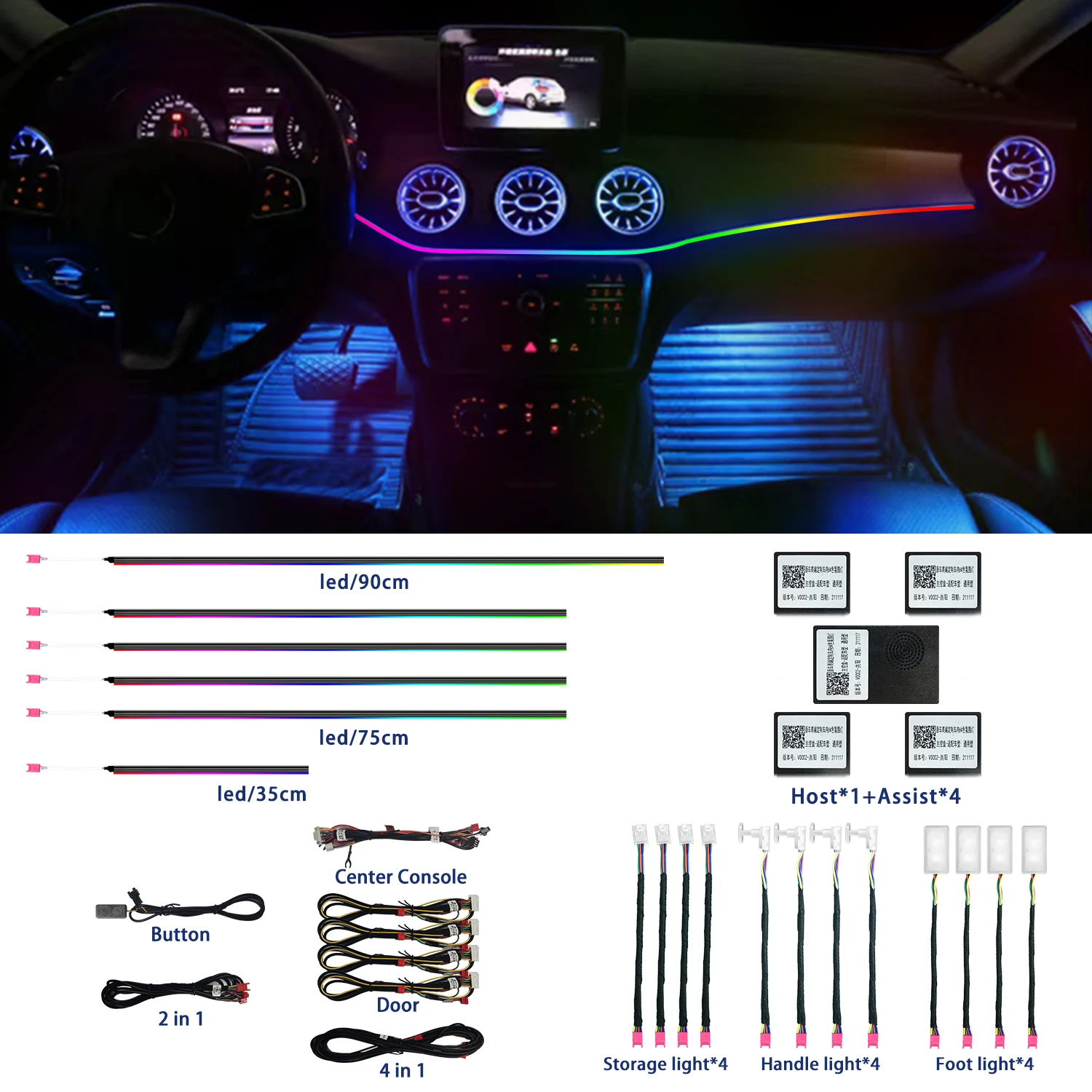 18-in-1 128 colorful RGB Symphony Car Ambient Interior LED Universal ...