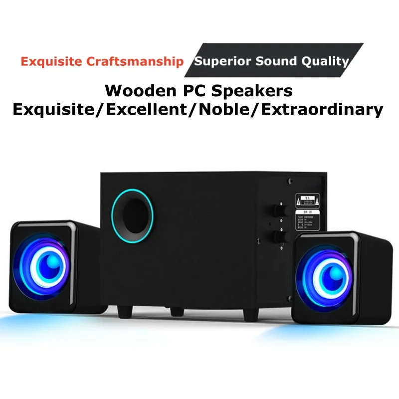 Wooden-PC-Audio-Sound-System-Subwoofer-Bluetooth-Speaker-Hi-Fi-LED ...