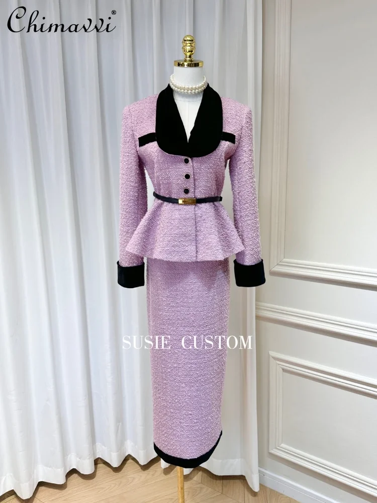 Fato-de-Tweed-de-veludo-franc-s-feminino-casaco-justo-em-folha-de-l-tus ...