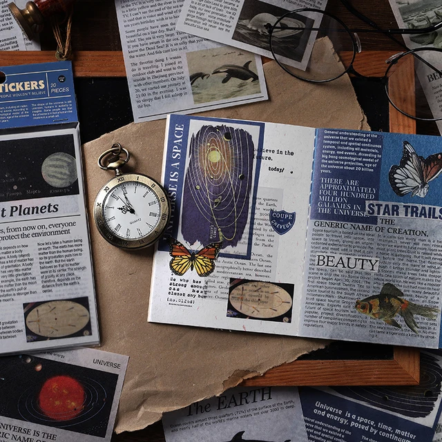 20 sheets Vintage Newsstand Series Decorative Stickers Movie newspaper ...