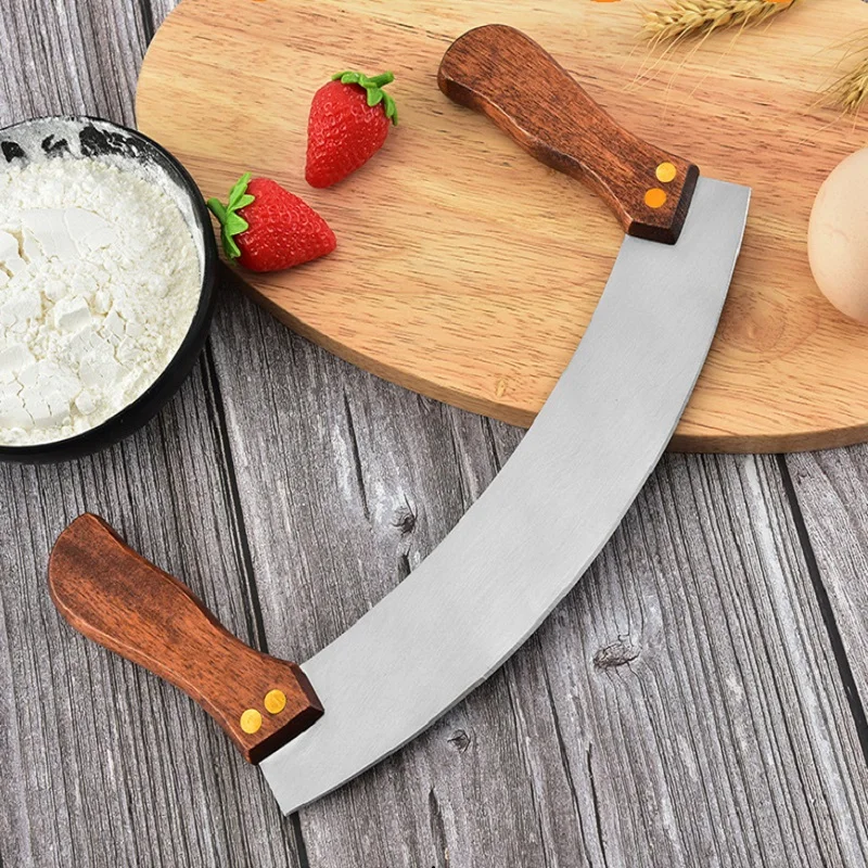 Stainless-Steel-Pizza-Knife-Nougat-Handle-Swing-Cutter-Scraper-Double ...