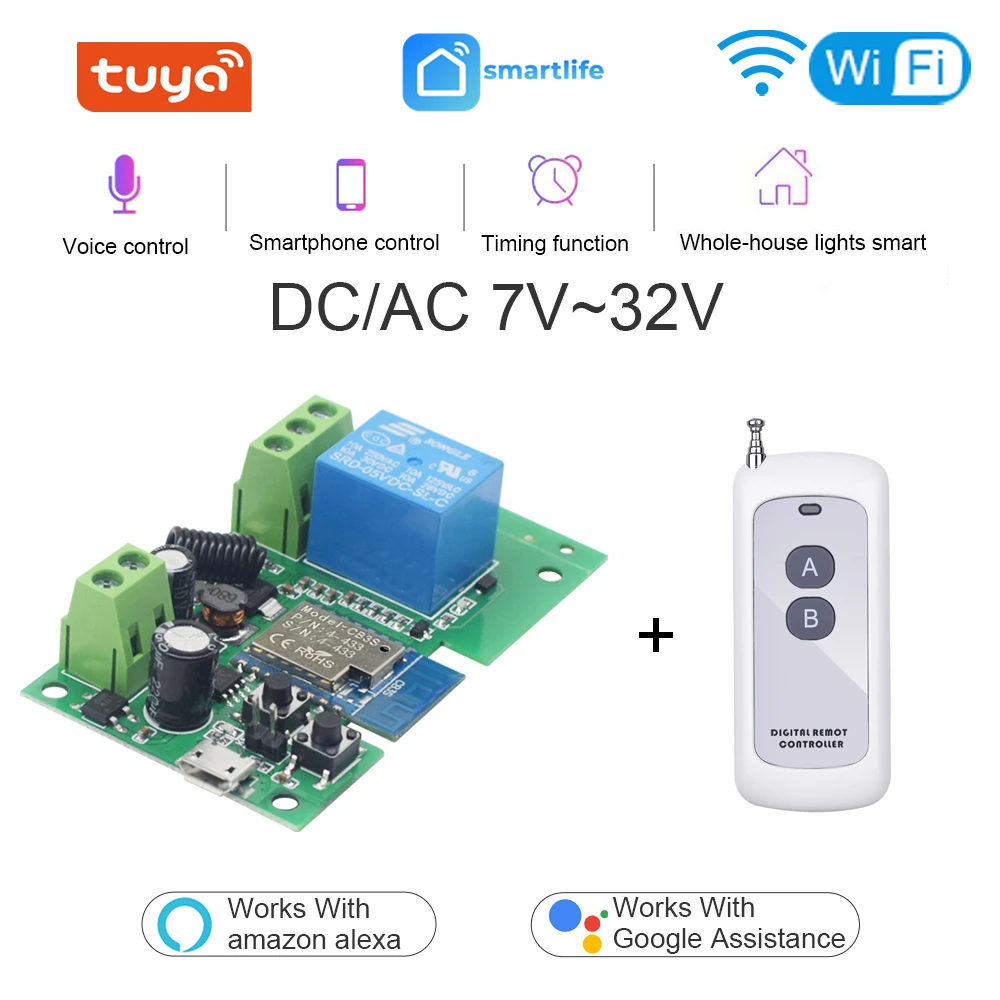 Wi-Fi Tuya Smart Switch Life APP Wireless Remote Control 1Channel ...
