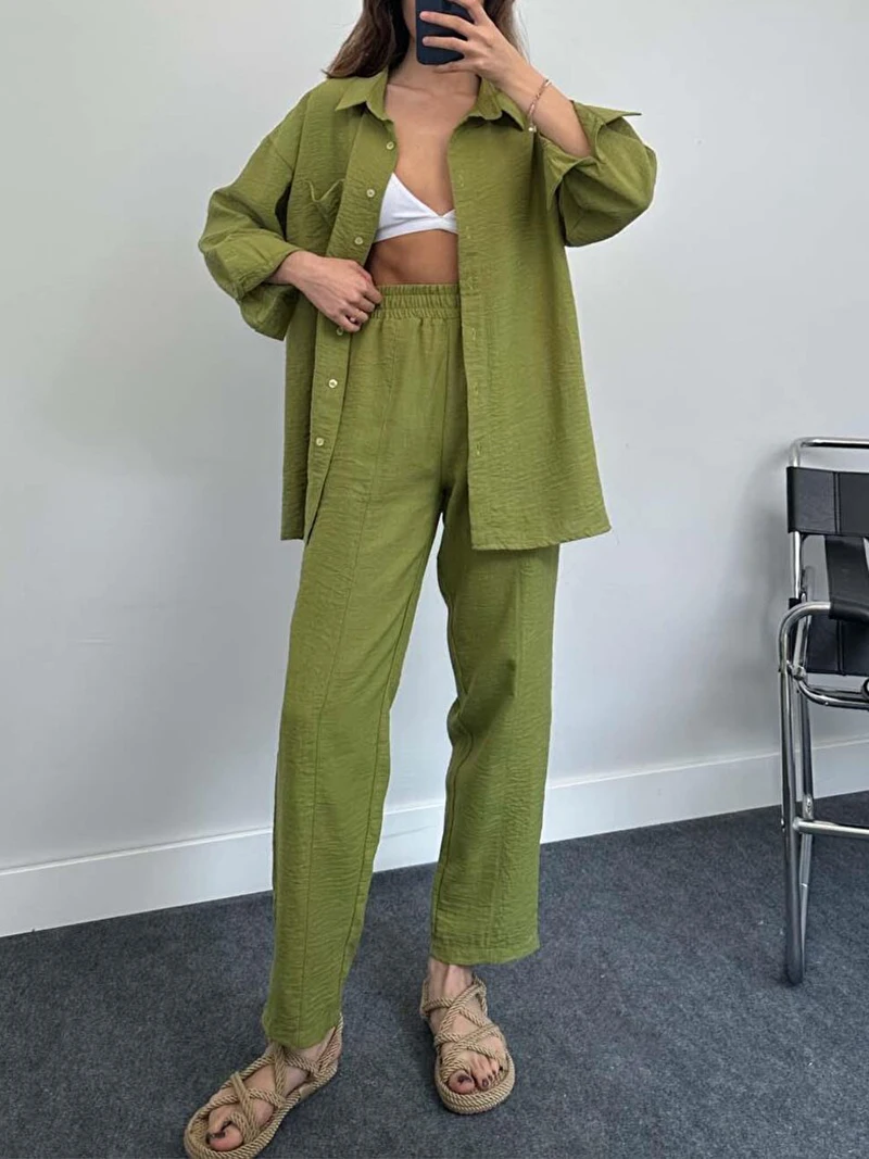 2023-Autumn-Solid-2-Piece-Sets-Long-Sleeve-Turn-down-Collar-Shirt-High ...