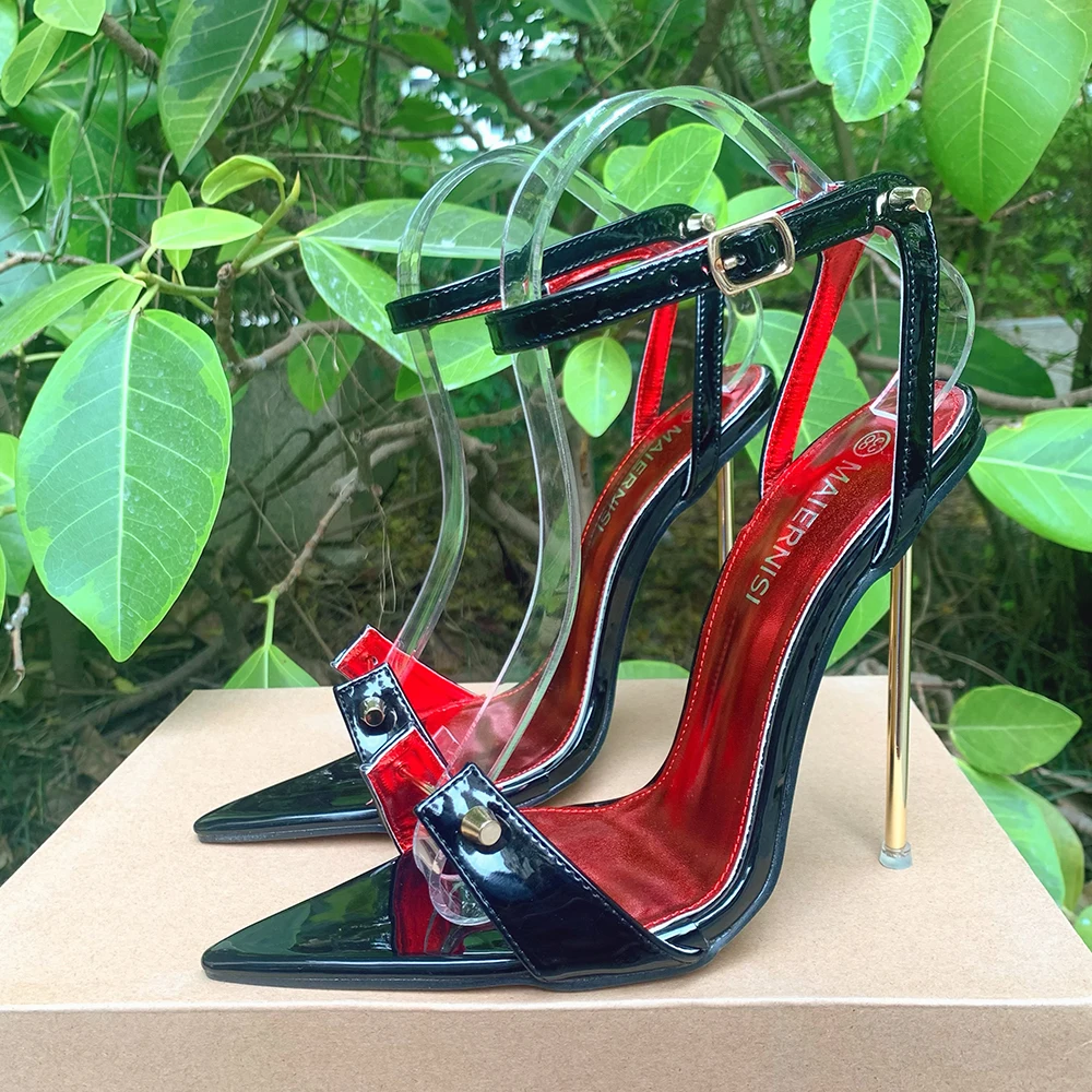 Women-Metal-High-Heels-Sexy-12cm-Black-Sandals-Stilettos-Pointy-Toe ...