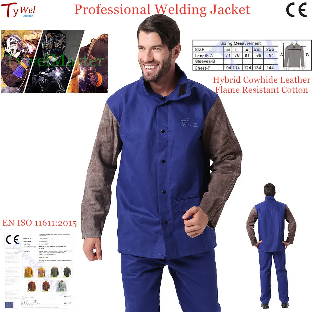 Professional-Welding-Jacket-Cowhide-Leather-Flame-Resistant-Cotton-for ...