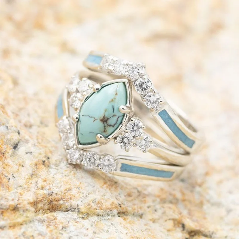 3pcs-set-French-Vintage-Imitation-Turquoise-Engagement-Rings-For-Women ...