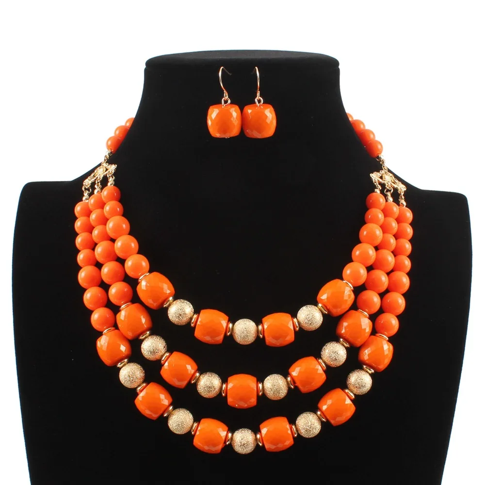 Multi-layered-bead-necklace-orange-bead-bib-statement-choker-acrylic ...