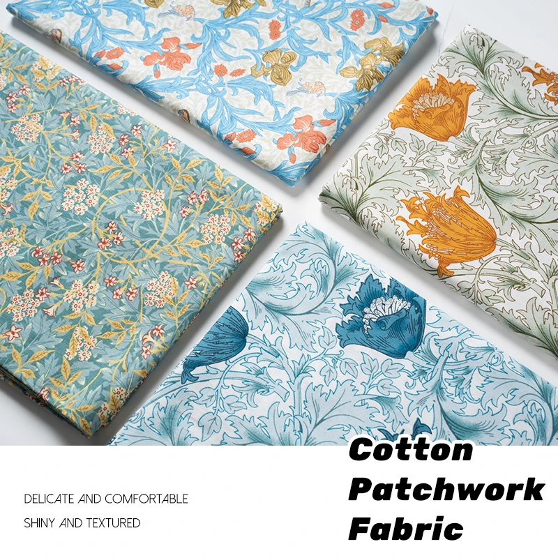 Vintage Plant Flower Floral Pattern Print Cotton Poplin Fabrics By The ...