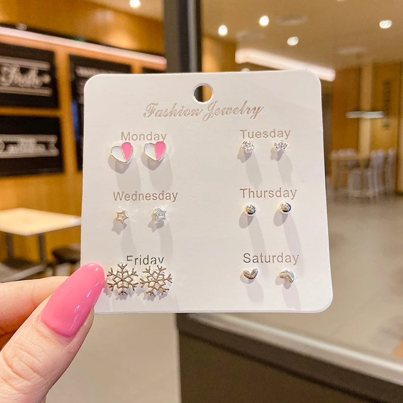 Korean-One-Week-Set-Stud-Earrings-Set-for-Women-Girls-Simple-Cute ...