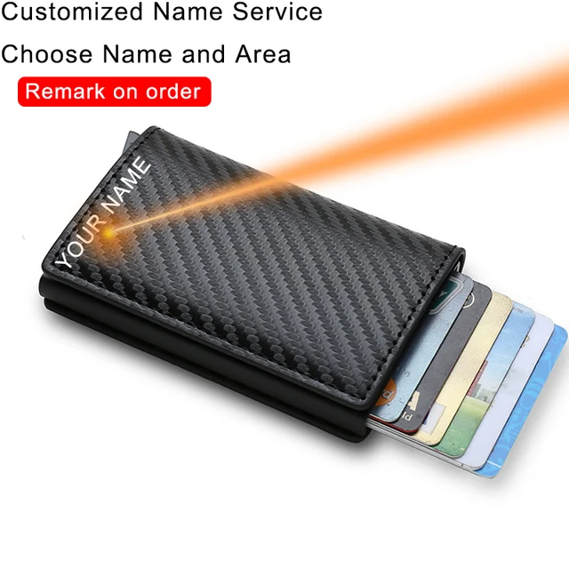 Custom Card Holder Men Wallets Rfid Black Carbon Fiber Leather ...