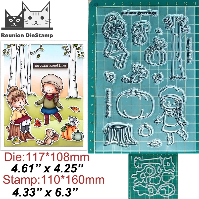 Reunion Autumn Greetings Girls Stamps and Die Sets Christmas Cutting ...
