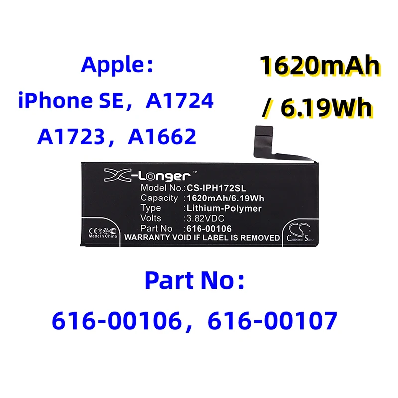 Replacement Battery for Apple:iPhone SE,A1724,A1723,A1662,616-00107,616 ...