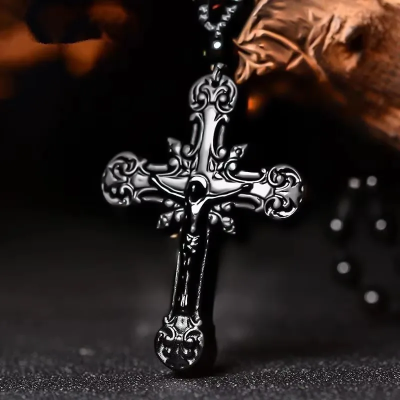 China Natural Black Obsidian Hand Carved Cross Pendant Fashion Boutique ...