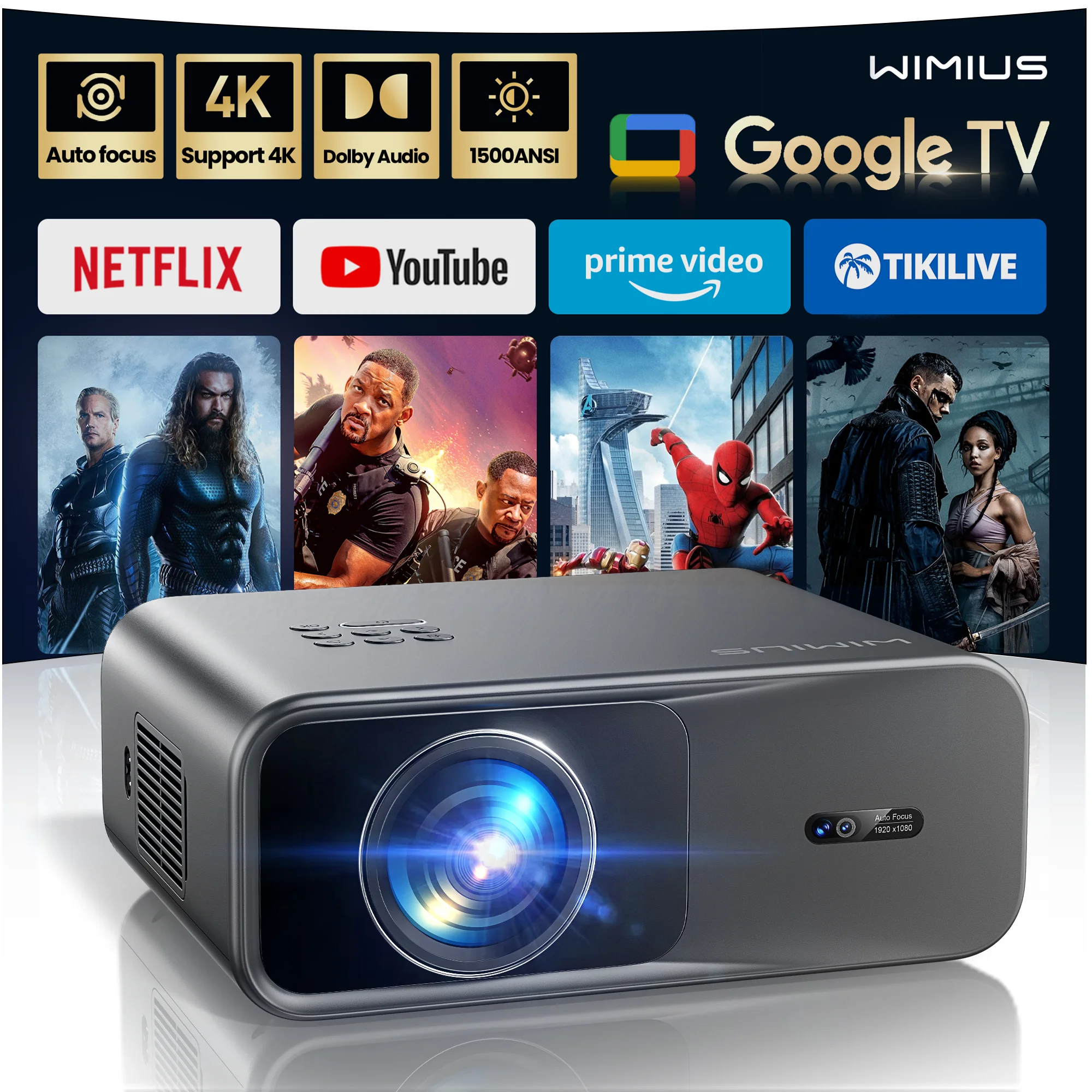 Proyector Wimius 4K 1200ANSI Google TV BT5.2 Proyectores Full HD 1080P ...