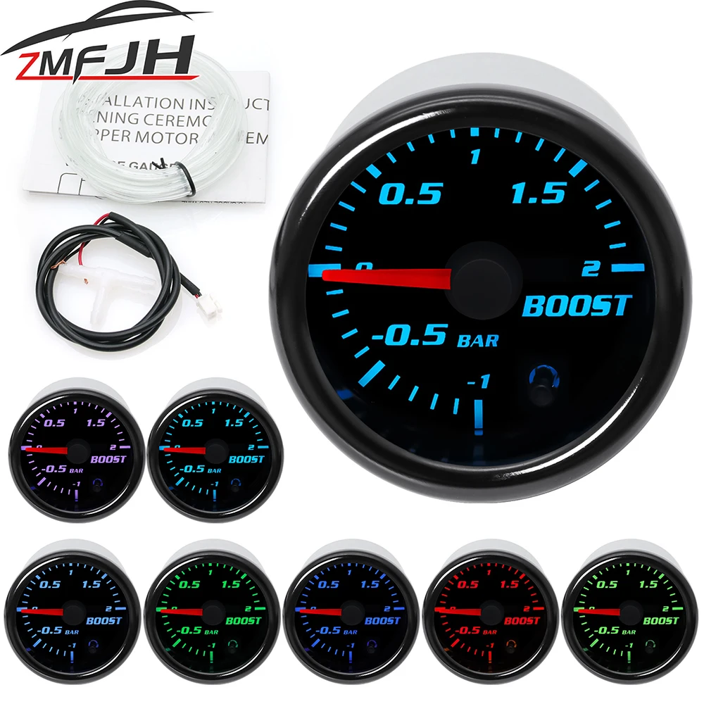 AD 12V 52mm Turbo Boost Gauge Vacuum Press Meter -1~2 Bar 7 Color LED ...