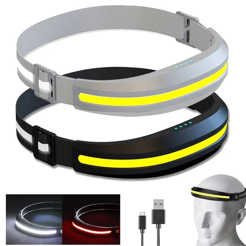 COB Headlamp Flashlight USB Rechargeable Headlight with Built-in ...
