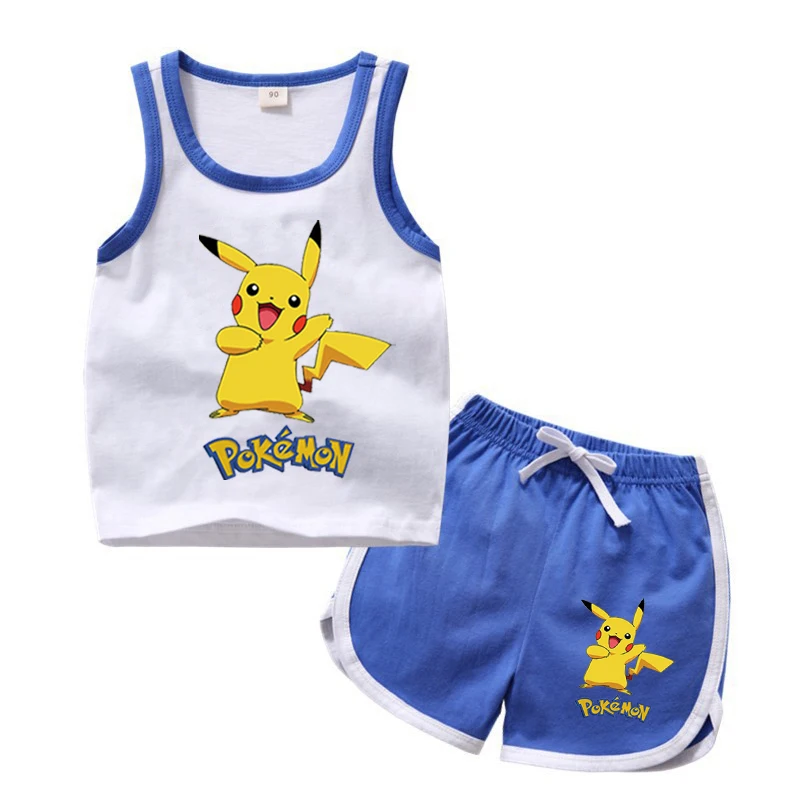 Camiseta de algodón de Pikachu para niñas y pantalones cortos, conjunto ...