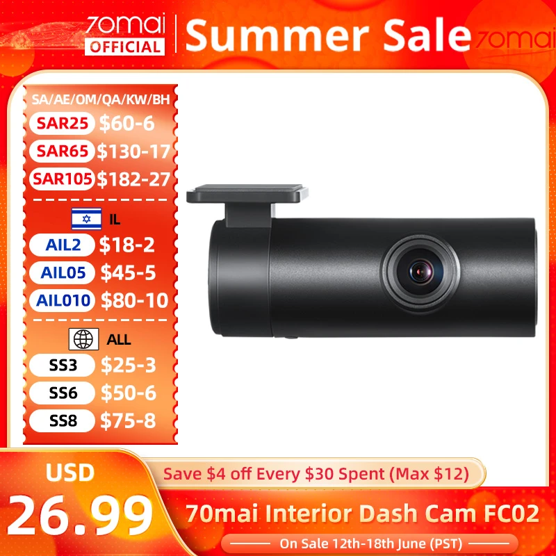 70mai 인테리어 캠 전용 70mai Pro Plus +, A800S, 70mai A400 FC02 A500S, A400, A800S 용 (후면 캠과 함께 사용할 수 없음 ...