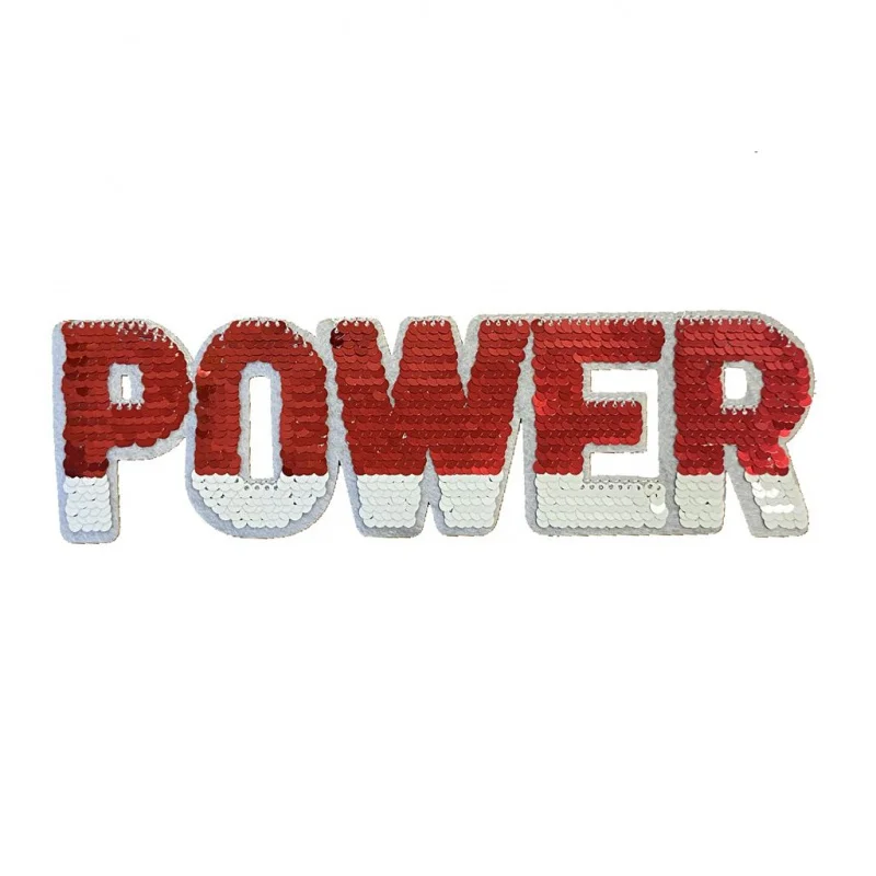 Sequined-Letter-POWER-Words-Red-White-Repair-Embroidered-Patch-For ...
