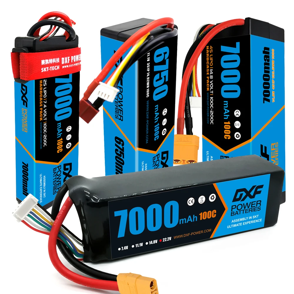 DXF Lipo 2S 3S 4S 6S 배터리 7.4V 11.1V 14.8V 22.2V 7000mah 6750 100C 배터리 (XT90 포함) RC 자동차 트럭 Evader ...