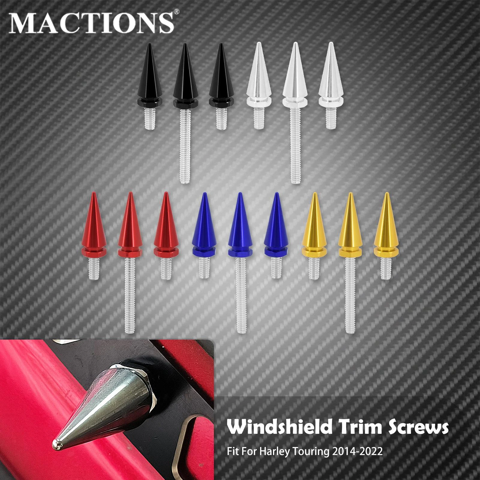 3xMotorcycle Windshield Trim Screw Windscreen Bolt Black/Chrome/Red ...