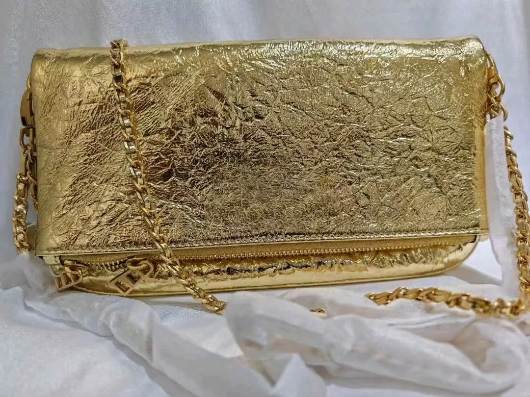 Z-V-bolso-de-hombro-de-cuero-de-vaca-arrugado-dorado-hardware ...