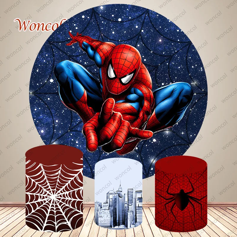 Disney-Spiderman-Round-Cover-Backdrop-Child-Birthday-Photo-Backdrop ...