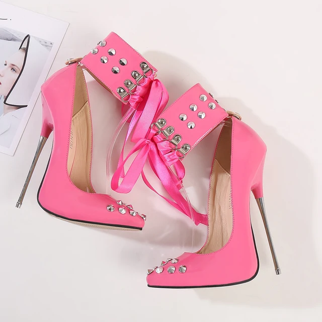 16cm Extreme High Heels Studded Rivet Fetish Ladies Shoes Patent ...