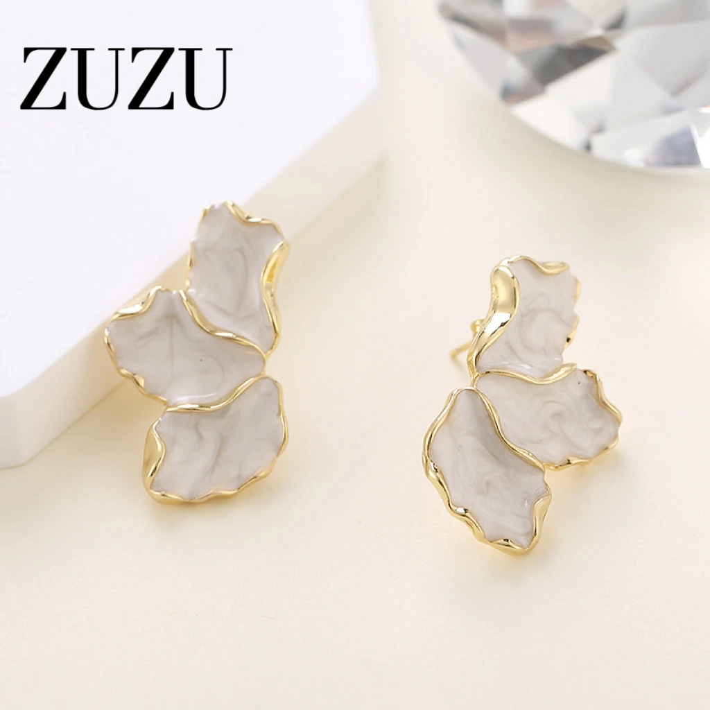 Vintage-Irregular-Metal-Cream-Petal-Post-Earrings-For-Women-Spring ...