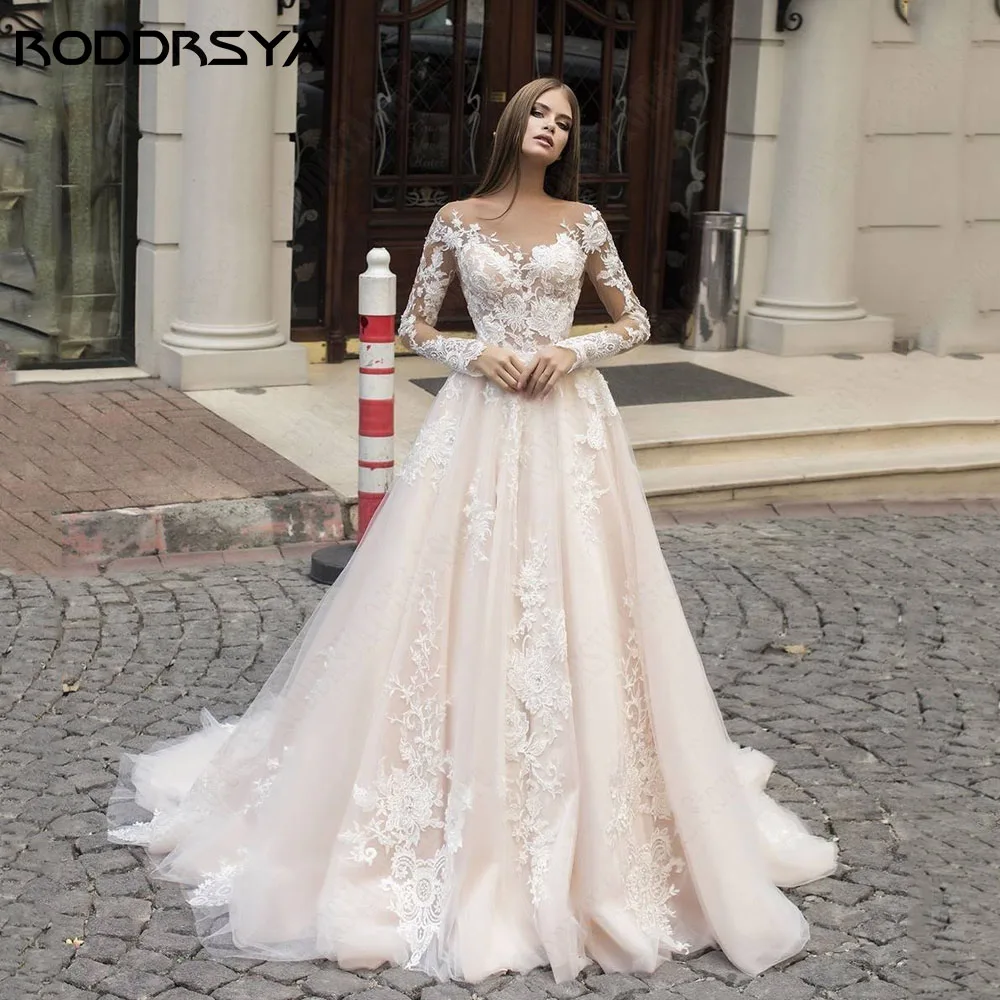 RODDRSYA-Beach-Long-Sleeve-Wedding-Gowns-For-Bride-Scoop-Neck-A-Line ...