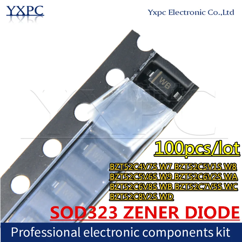 100pcs-SOD-323-ZENER-DIODE-BZT52C4V7S-W7-BZT52C5V1S-W8-BZT52C5V6S-W9-BZT52C6V2S-WA-BZT52C6V8S-WB ...