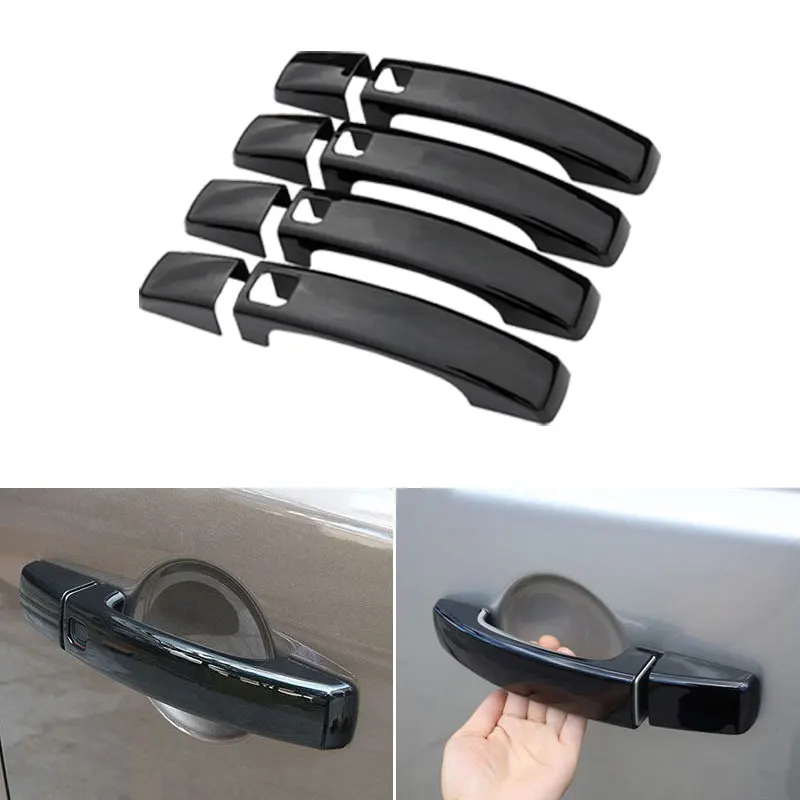 Glossy-Black-with-smart-key-hole-Exterior-Door-Handle-Cover-Trim-For ...