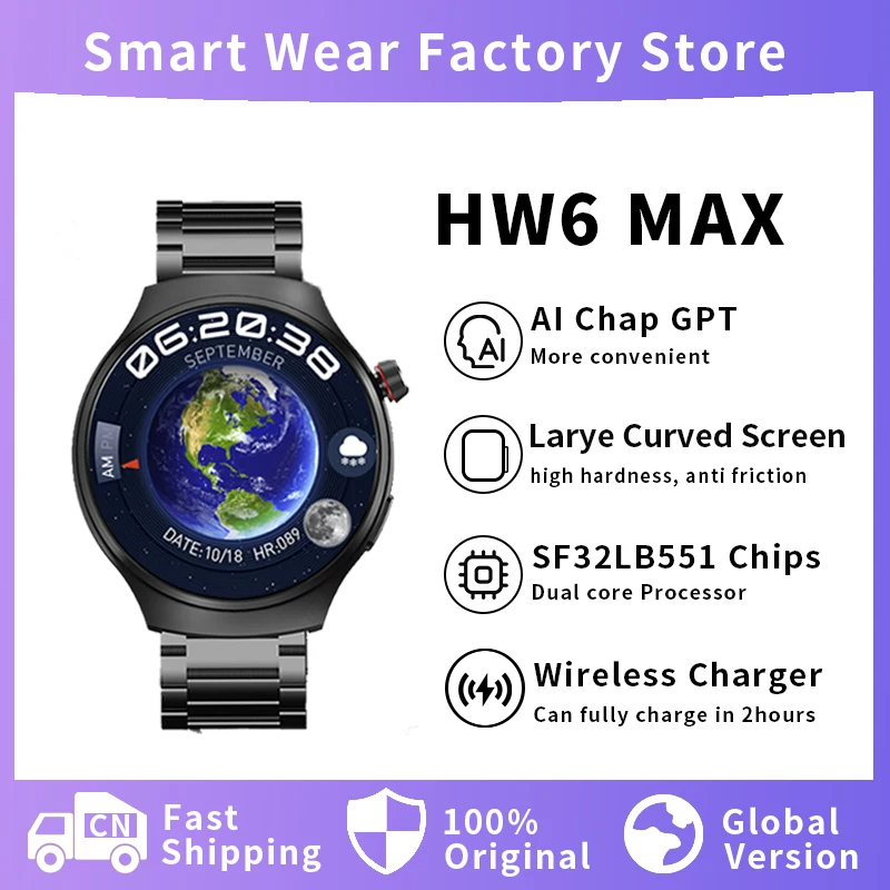 Rel-gio-inteligente-redondo-curvo-HW6-Max-para-homens-Smartwatch-com ...