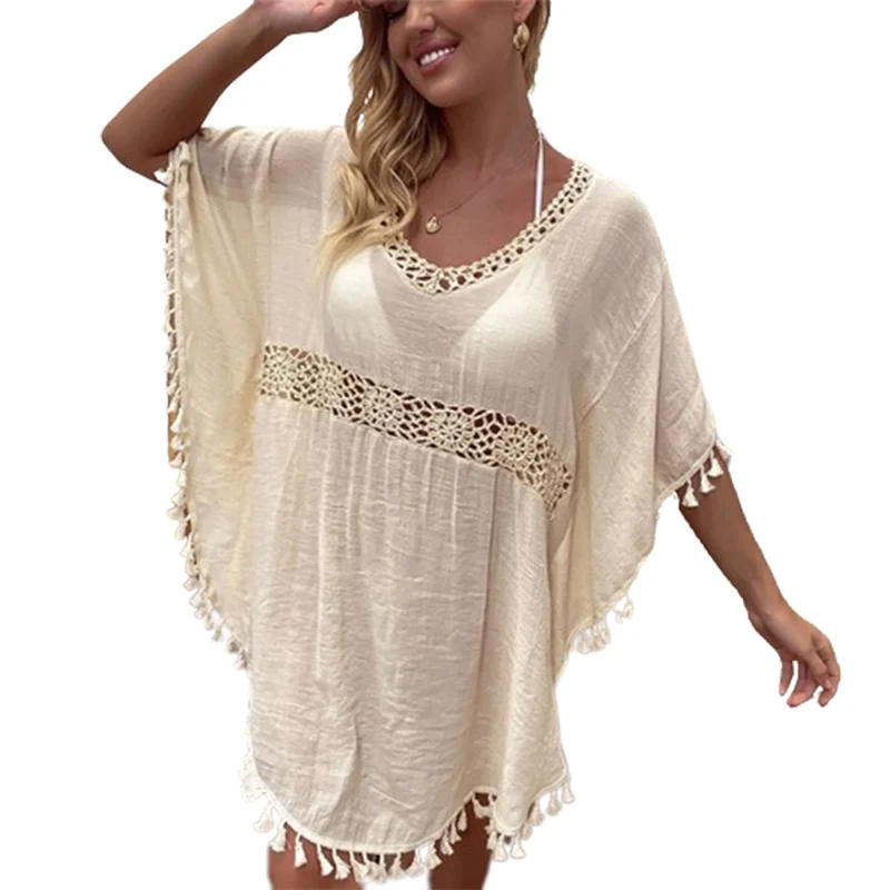 Summer Beach Casual Sun Protection Coverall Women Loose Cover-up Female ...