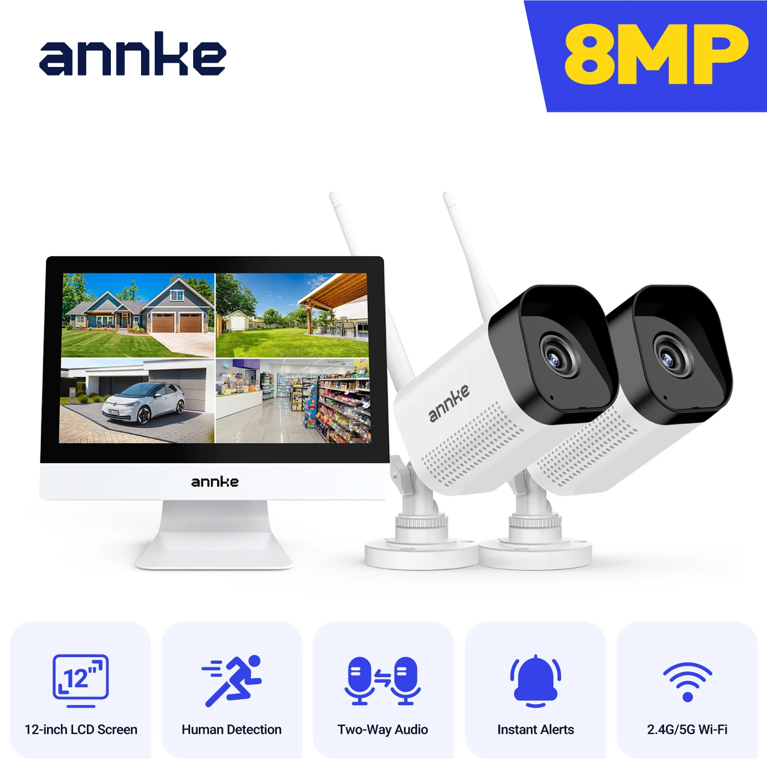 Annke 8MP wifi security camera 12 in LCD 2.4G 5.8G 4k wireless camera ...