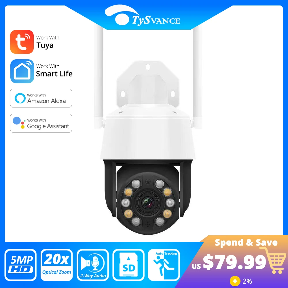Tuya hd 5mp câmera ptz ip ao ar livre wi fi 20x zoom slot para cartão ...