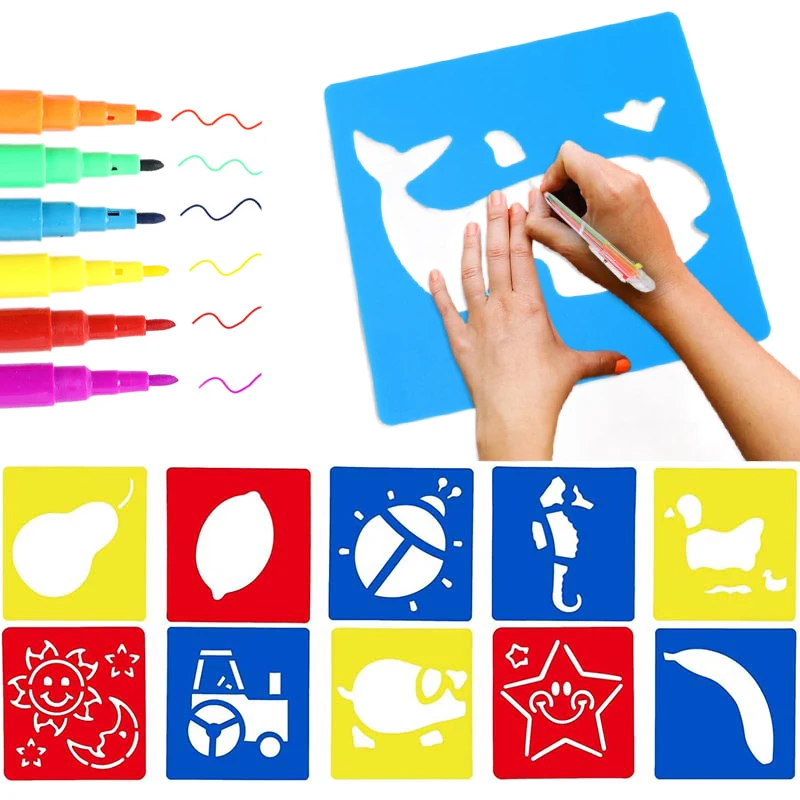 Kids Drawing Stencils Washable Reusable Learning Themed Primary Shape ...