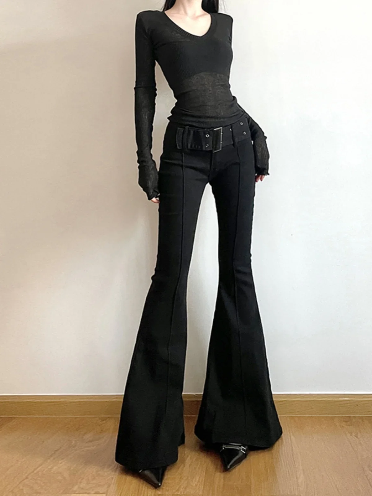 Women-s-Black-Flare-Pants-Y2k-Retro-Emo-2000s-Streetwear-Fashion ...