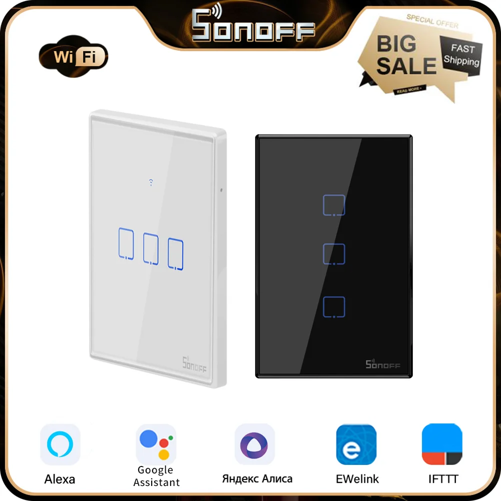 Sonoff T2 T3 US 120 Size 1/2/3 gang TX 433Mhz RF Remoted Controlled ...