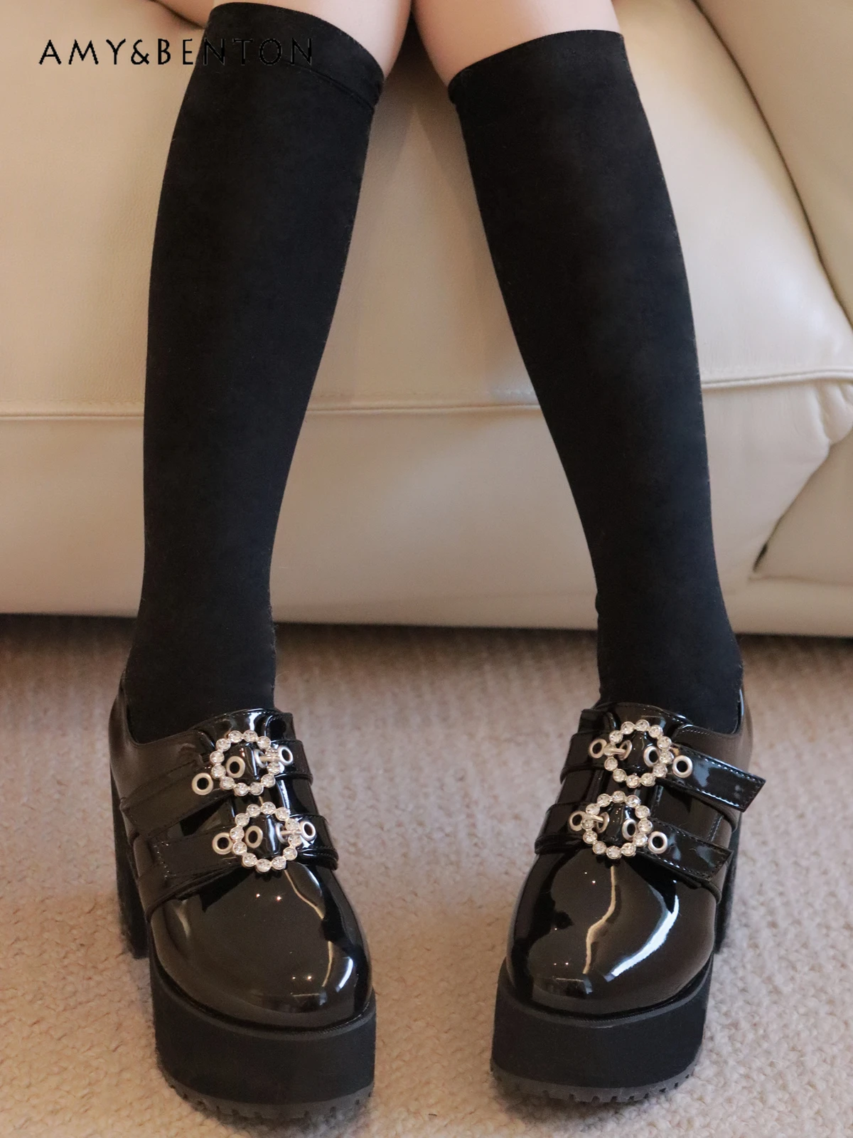 Spring Summer New Japanese Sweet JK Platform Heels All-Match Rhinestone ...