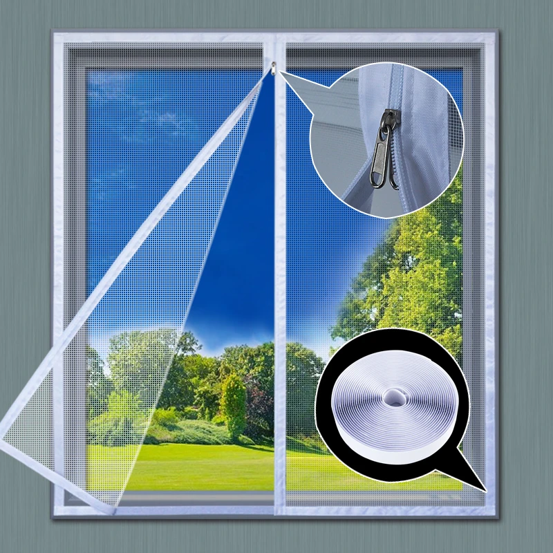 Dtgj Mosquito Net Window With Zipper White Door Screen Custom Size Mesh ...
