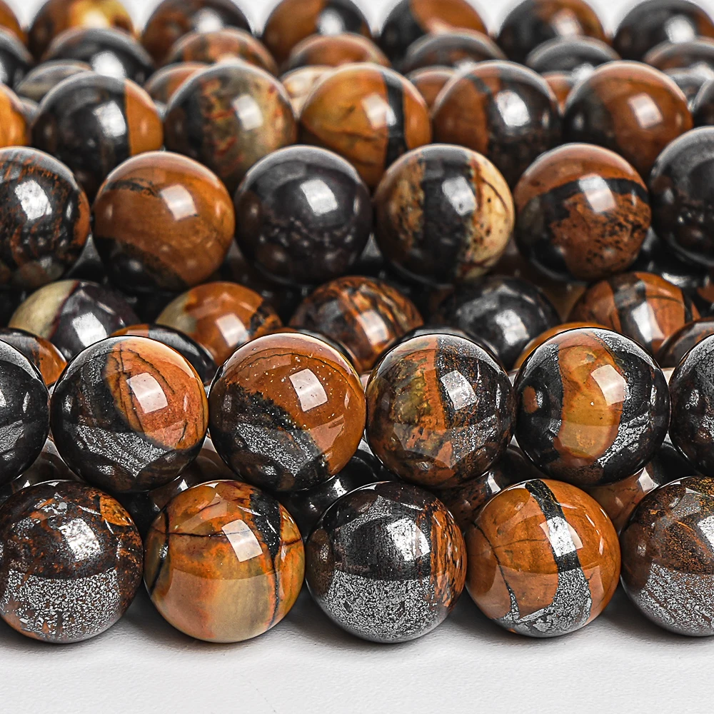 Black Brown Natural Stone Beads Tiger Iron Round Loose Space Bead For ...