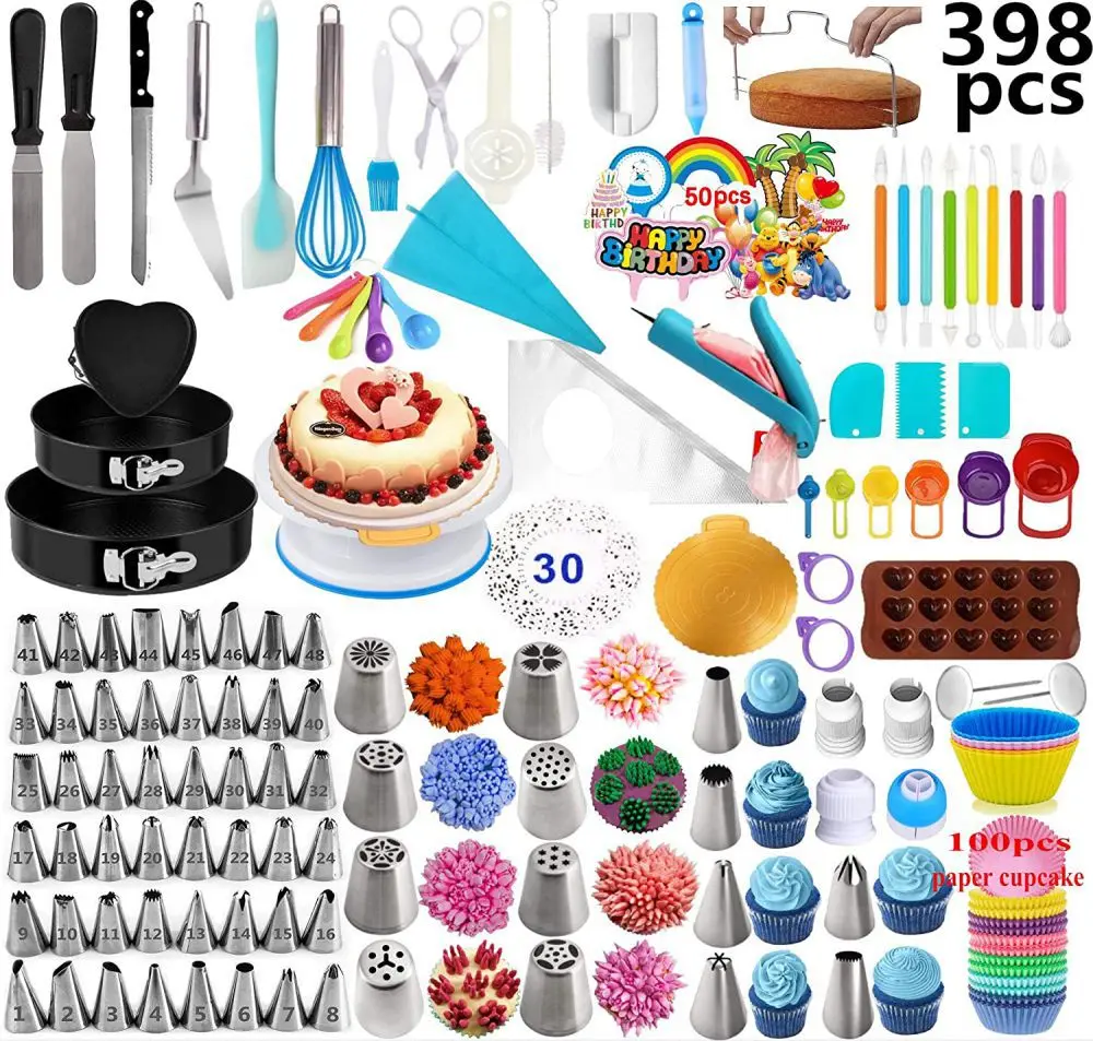 398pcs-Cake-Turntable-Cake-Decorating-Tools-Kit-Baking-Tool-Rotary ...