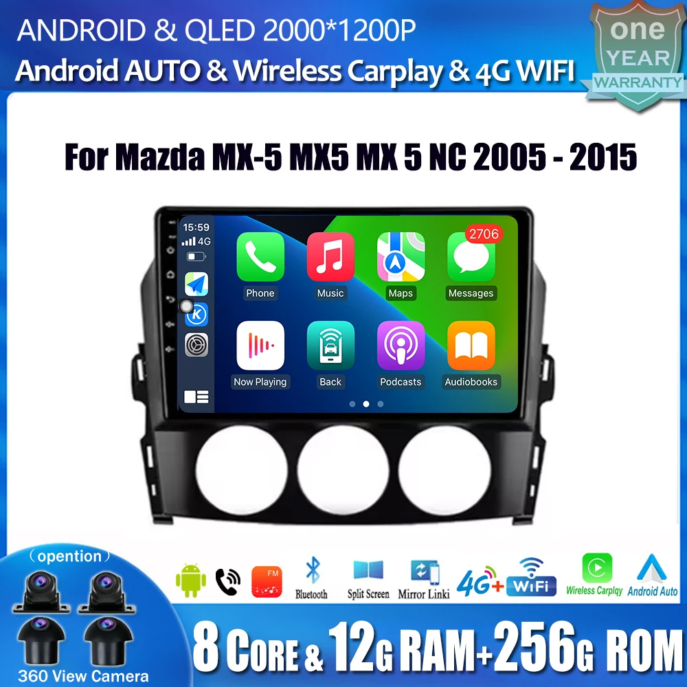 Android 15 For Mazda MX-5 MX5 MX 5 NC 2005 - 2015 Wireless Carplay ...