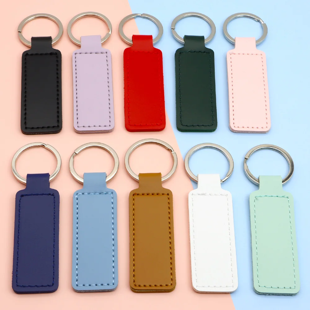 10Pcs Bright PU Leather Keychain Double sided Car Thread Small Gift ...
