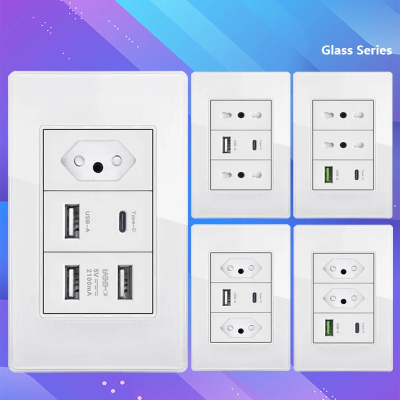 White Brazil 20A Socket with Usb Type C 10W 20W,Plastic/glass Italian ...